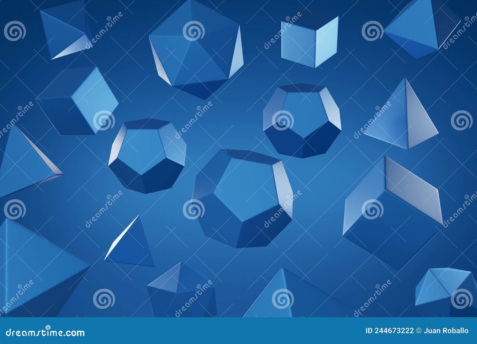 Blue Regular Polyhedra Abstract Background. 3d Illustration Stock ...