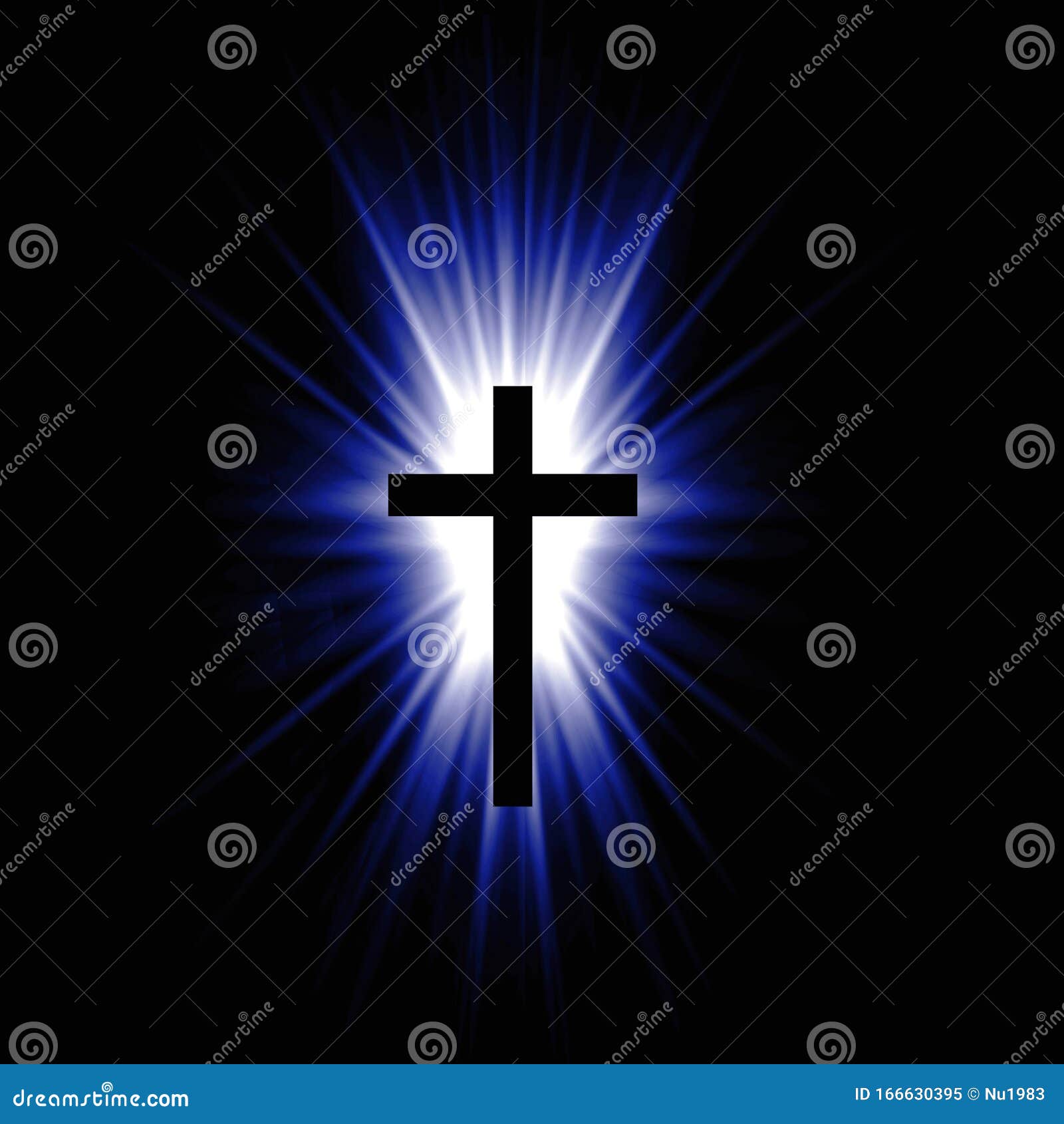 Blue Religioush Cross with Sun Rays Shine on the Dark Stock ...