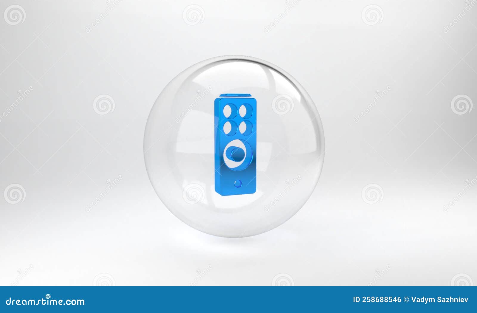 Blue Remote Control Icon Isolated on Grey Background. Glass Circle ...