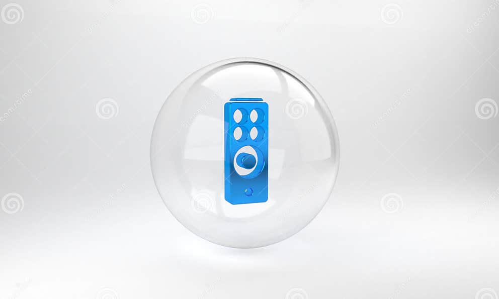 Blue Remote Control Icon Isolated on Grey Background. Glass Circle ...
