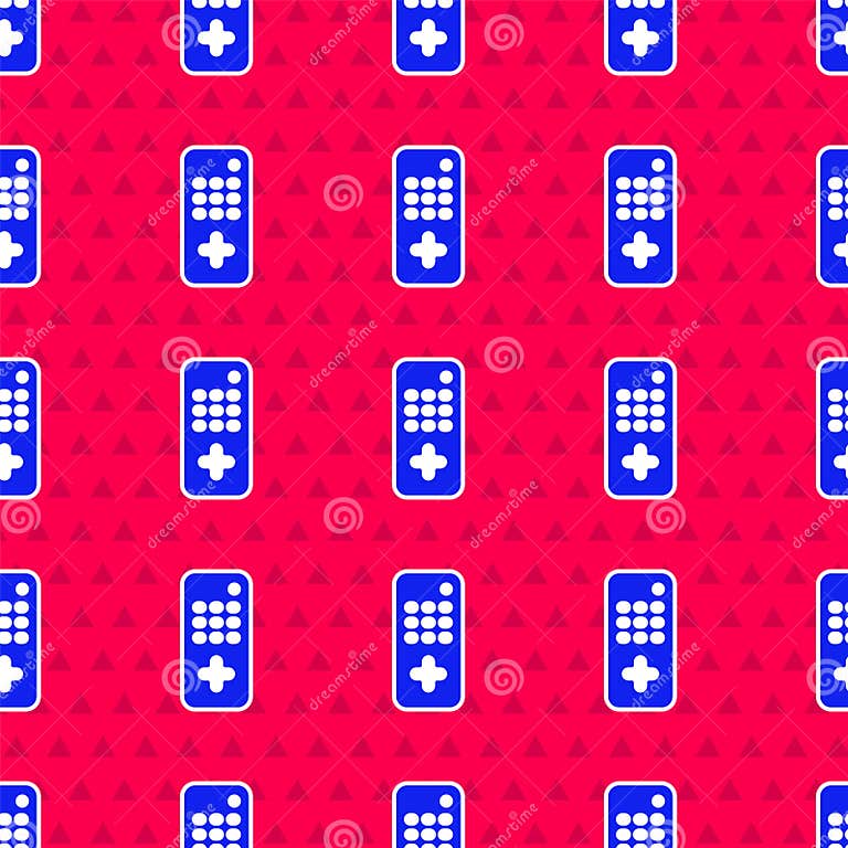 Blue Remote Control Icon Isolated Seamless Pattern on Red Background ...