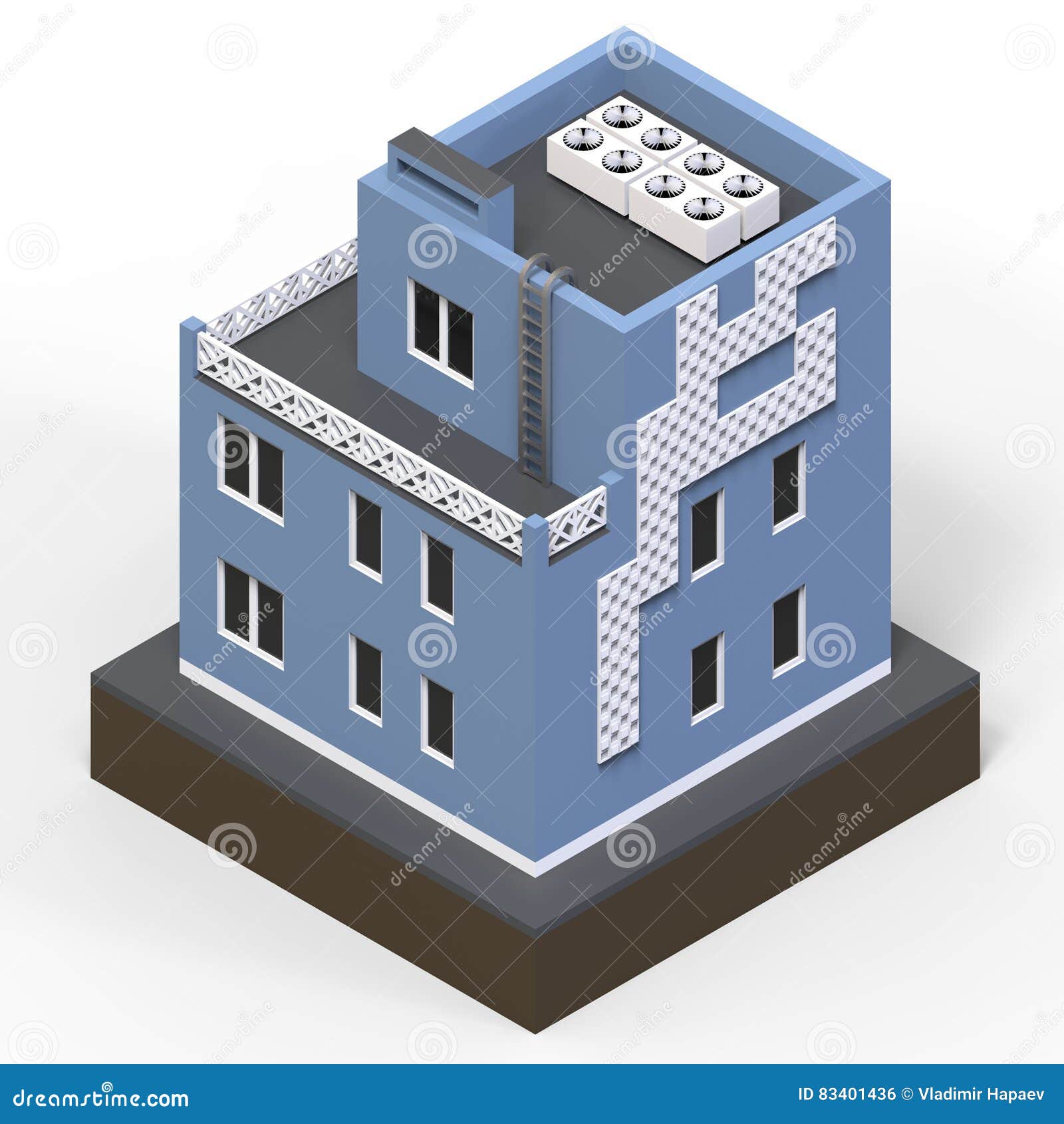 Blue Residential Building in a Small Isolated Platform. Raster 3d ...