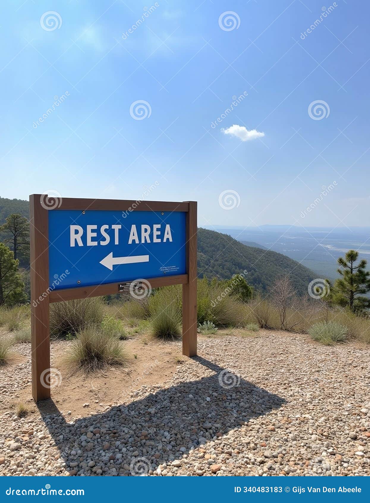 Blue Rest Area Sign with Scenic Overlook Backdrop Stock Illustration ...