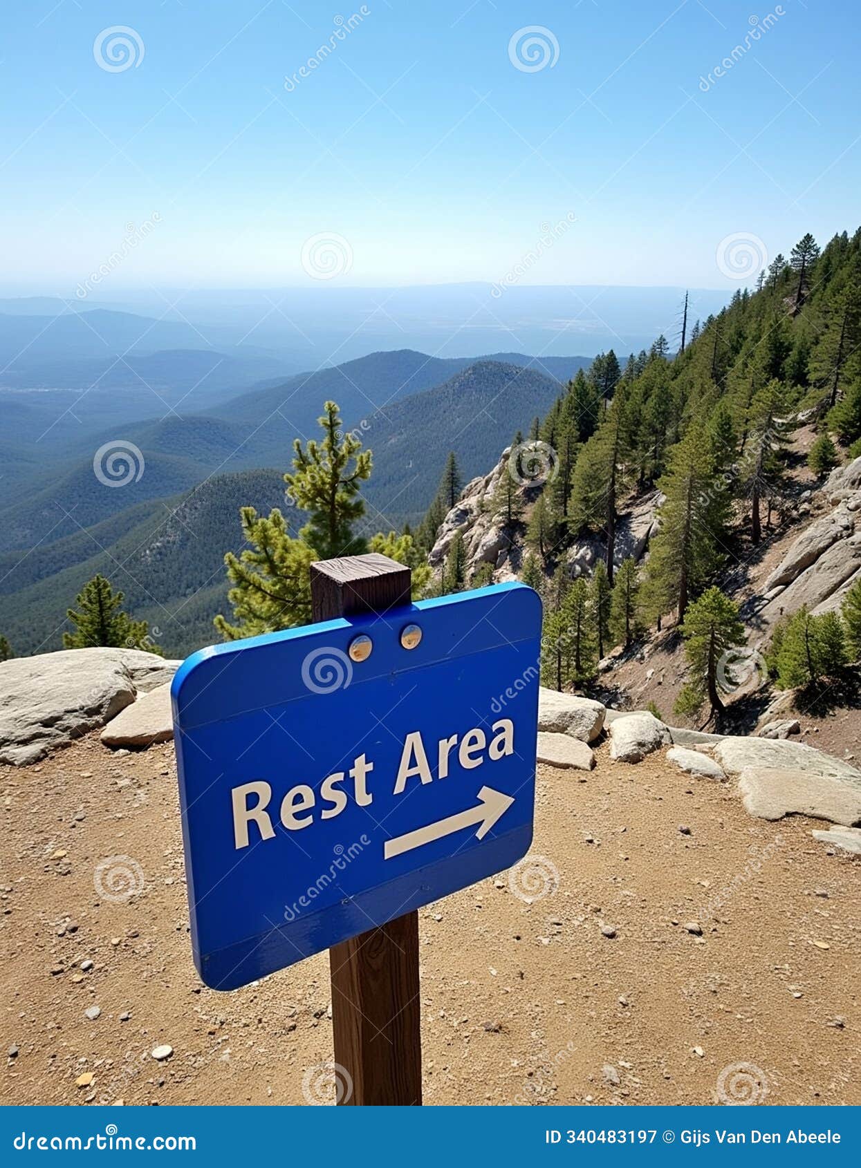 Blue Rest Area Sign with Scenic Overlook Backdrop Stock Illustration ...