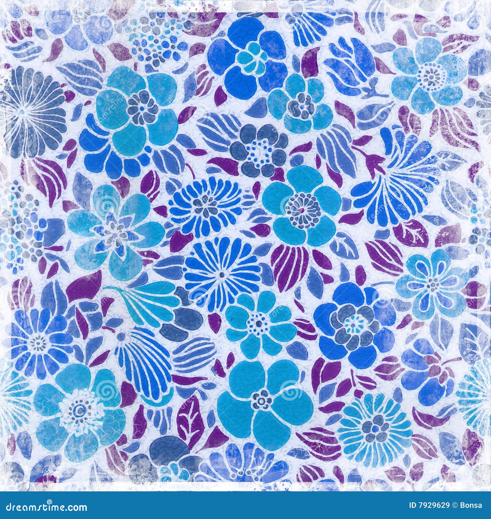 Blue retro flowers stock illustration. Illustration of frame - 7929629