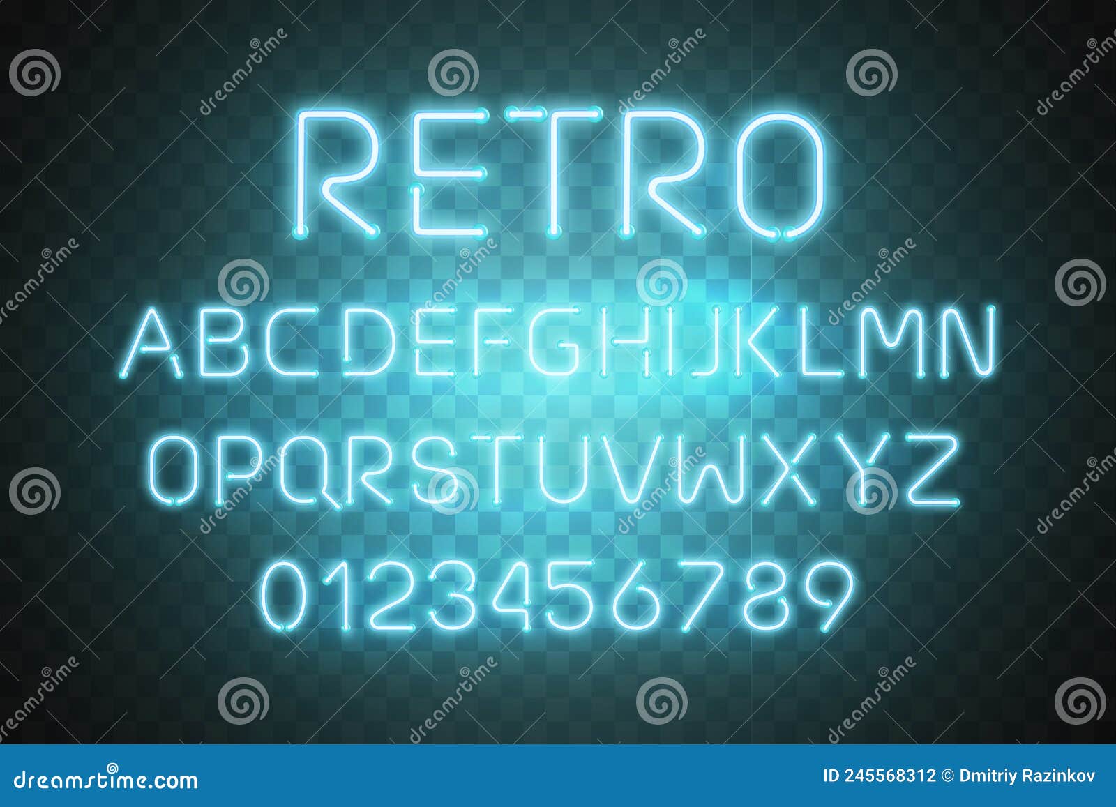 Blue Retro Neon Font Vector. Realistic Vector Stock Vector ...