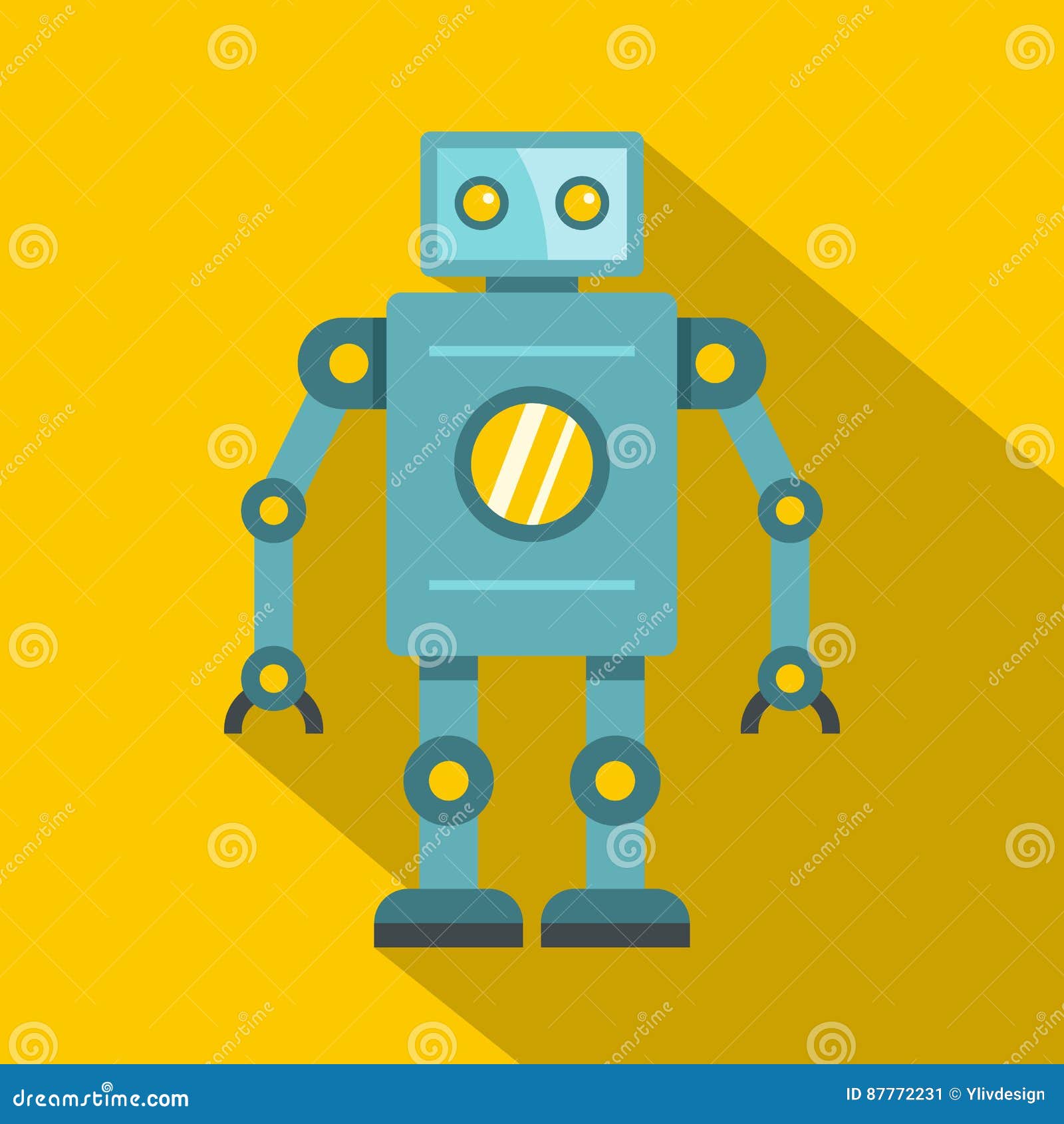 Blue Retro Robot Icon, Flat Style Stock Vector - Illustration of cyborg ...