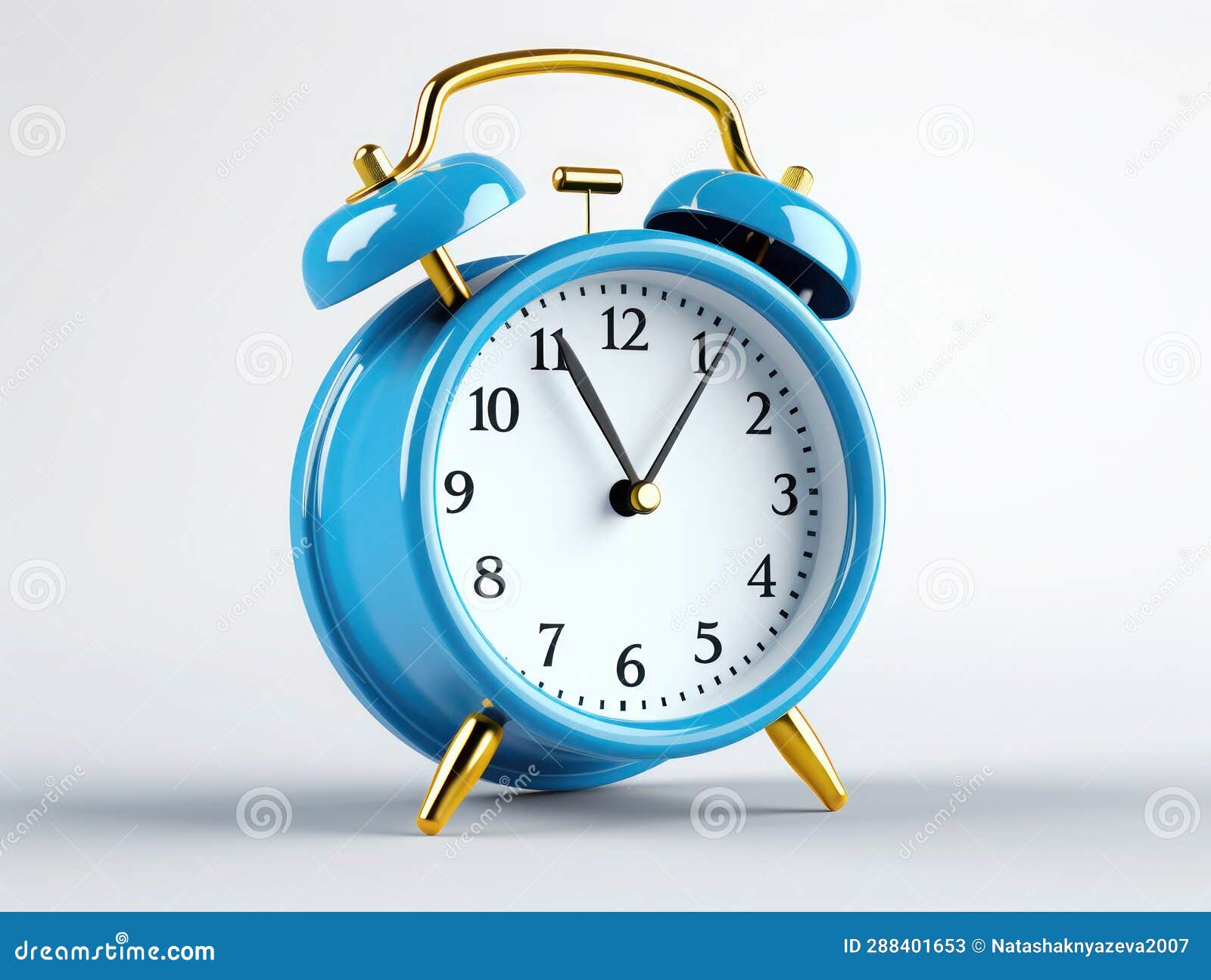 Blue Retro Style Alarm Clock Isolated On White Three Quarter View