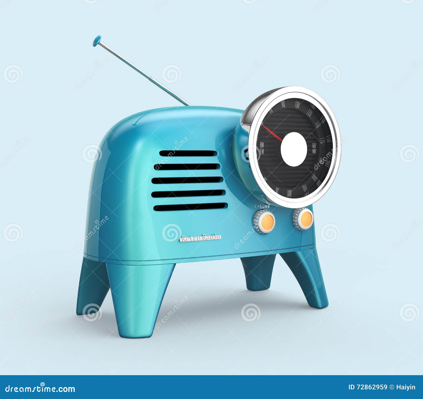 Blue Retro Style Radio on Light Blue Background Stock Illustration ...