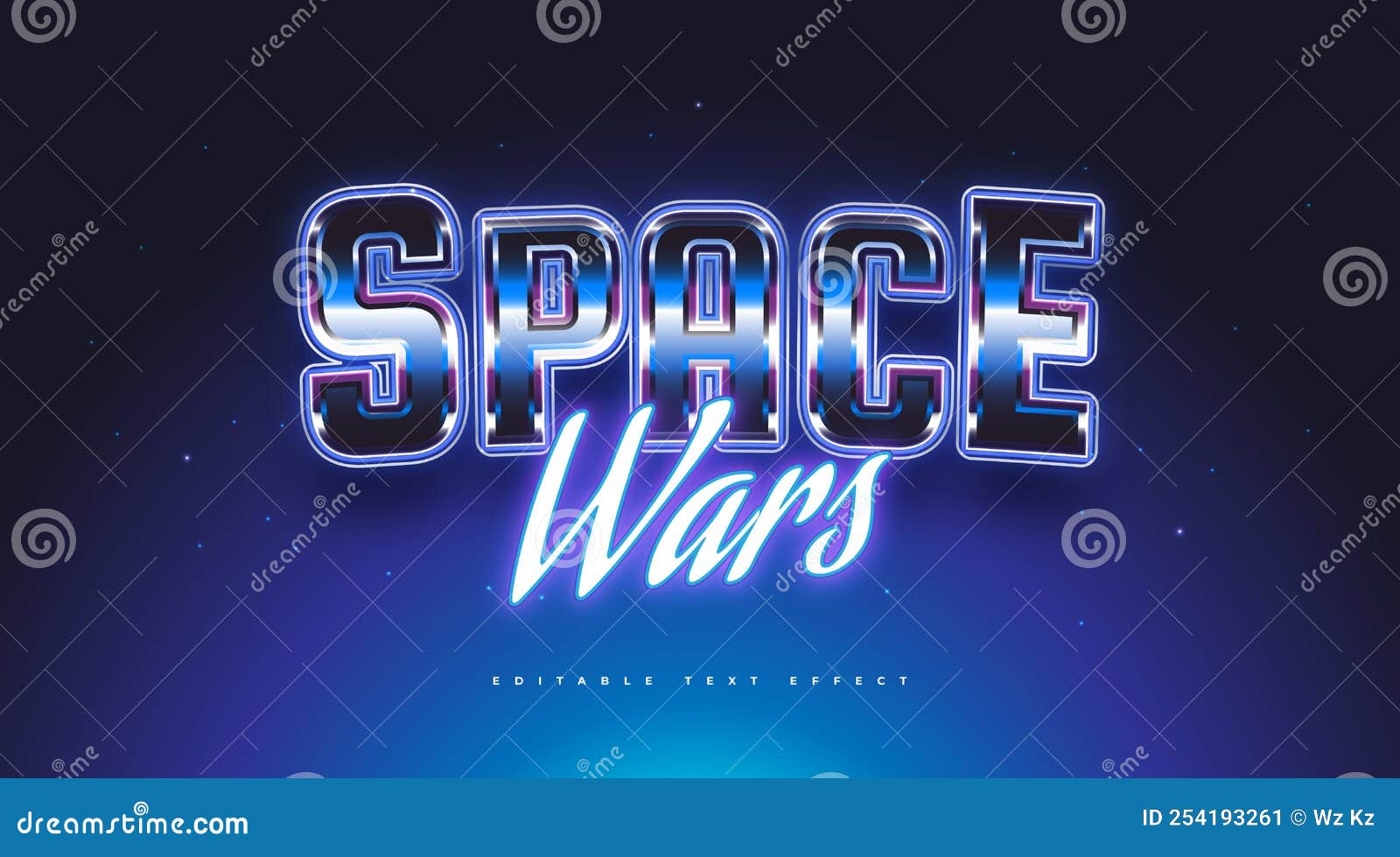 Blue Retro Text Style and Glowing Neon Effect Stock Vector ...