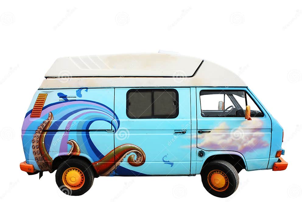 Blue retro van - isolated stock photo. Image of vehicle - 12618102