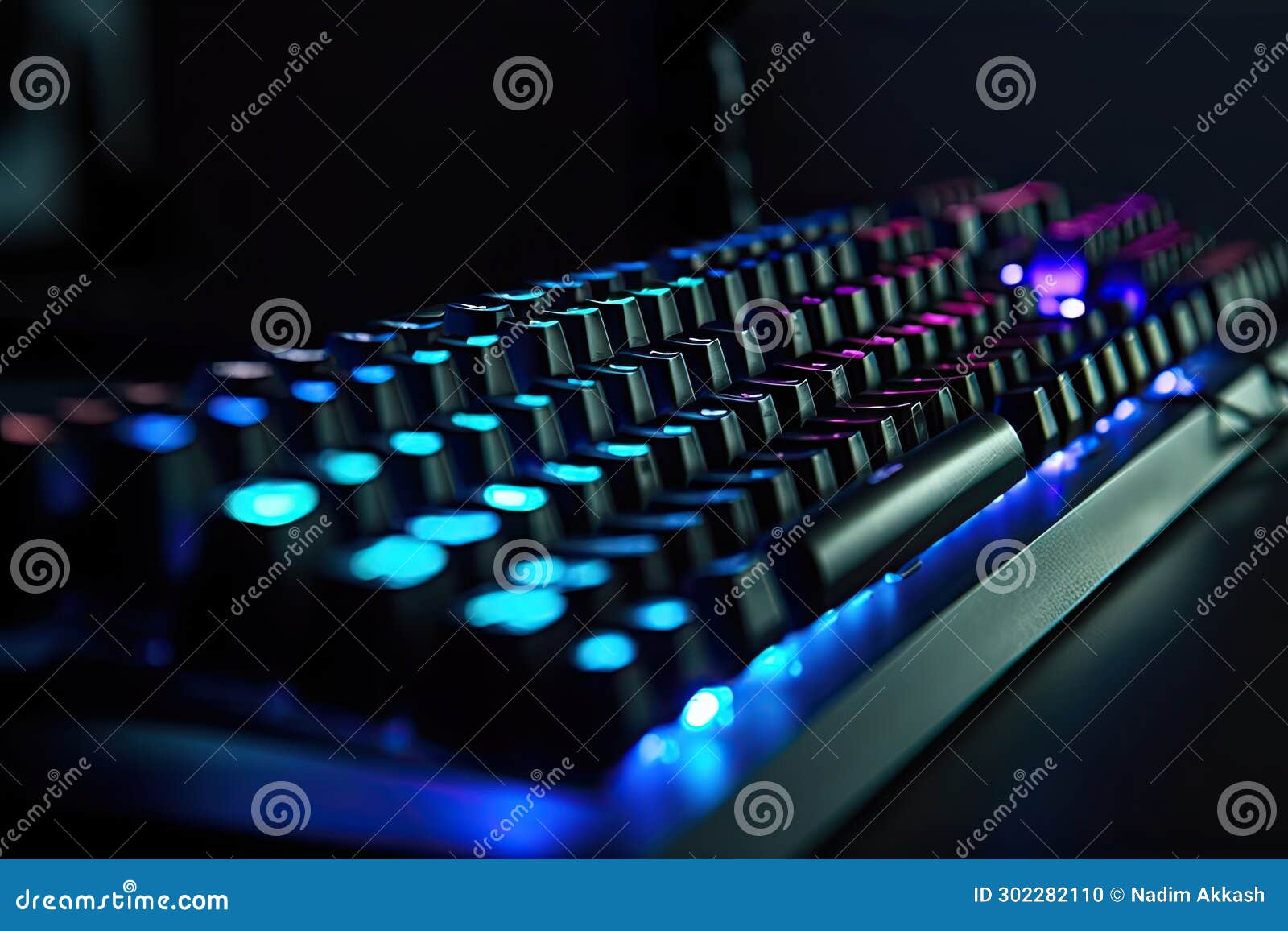 Blue RGB Gaming Keyboard stock photo. Image of gaming - 302282110