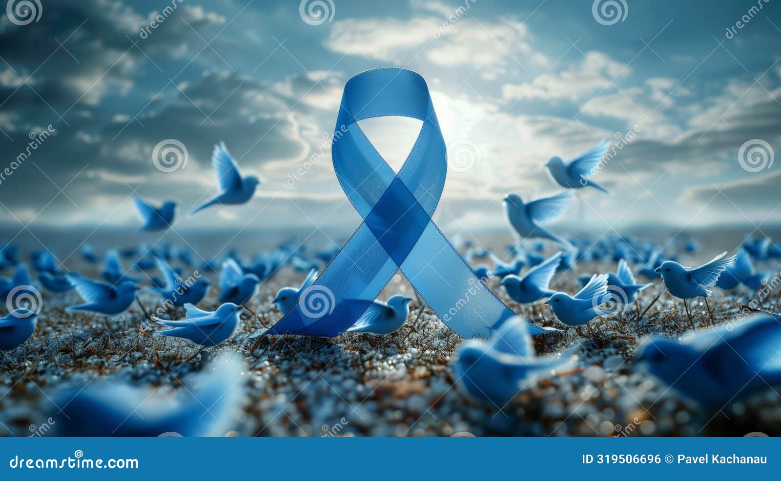 Blue Ribbon with Birds Circling Around it Stock Photo - Image of ...