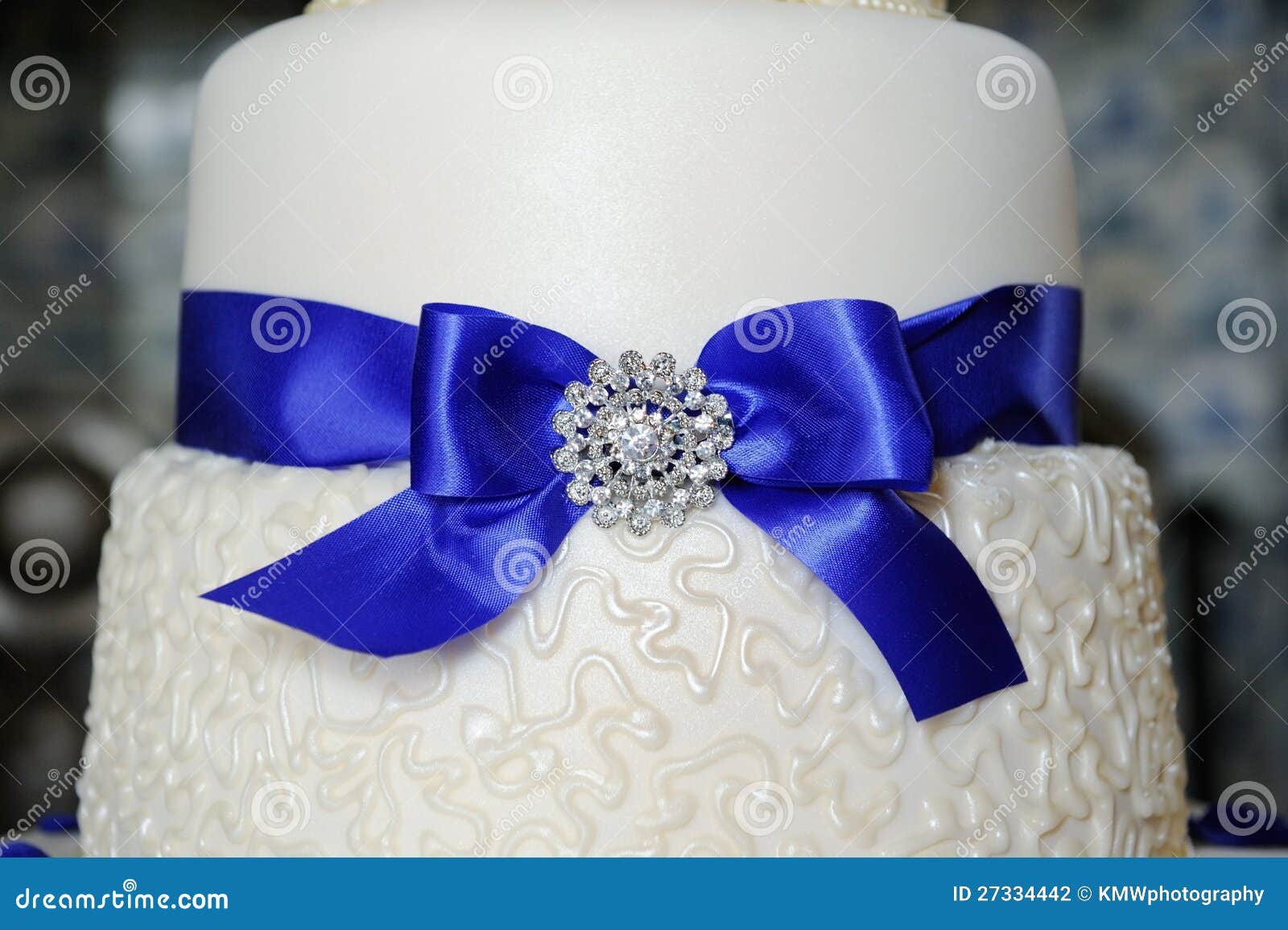 Blue Ribbon on Wedding Cake Stock Photo - Image of marriage, macro ...