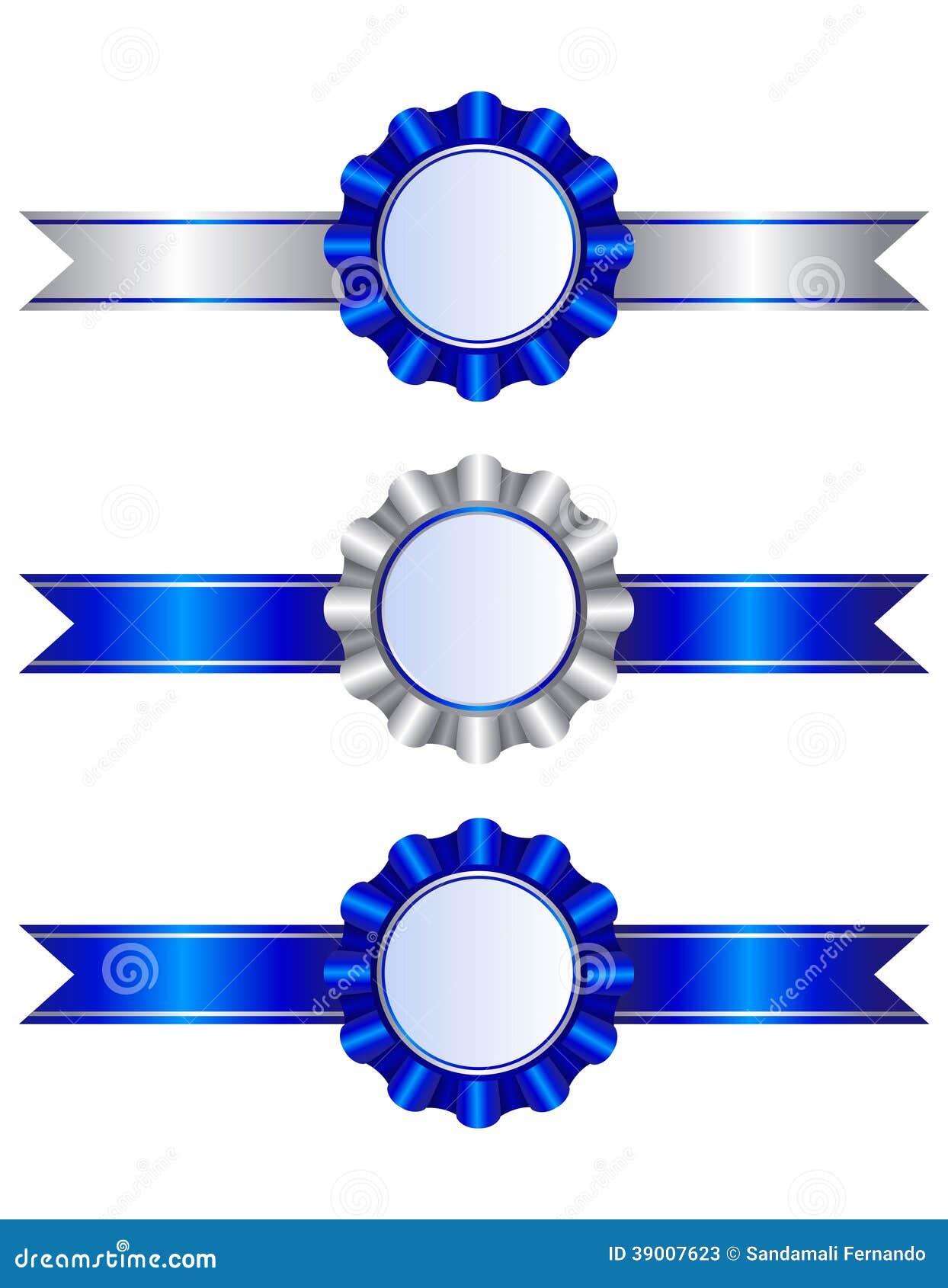 Blue ribbons and rosettes stock vector. Illustration of bright - 39007623