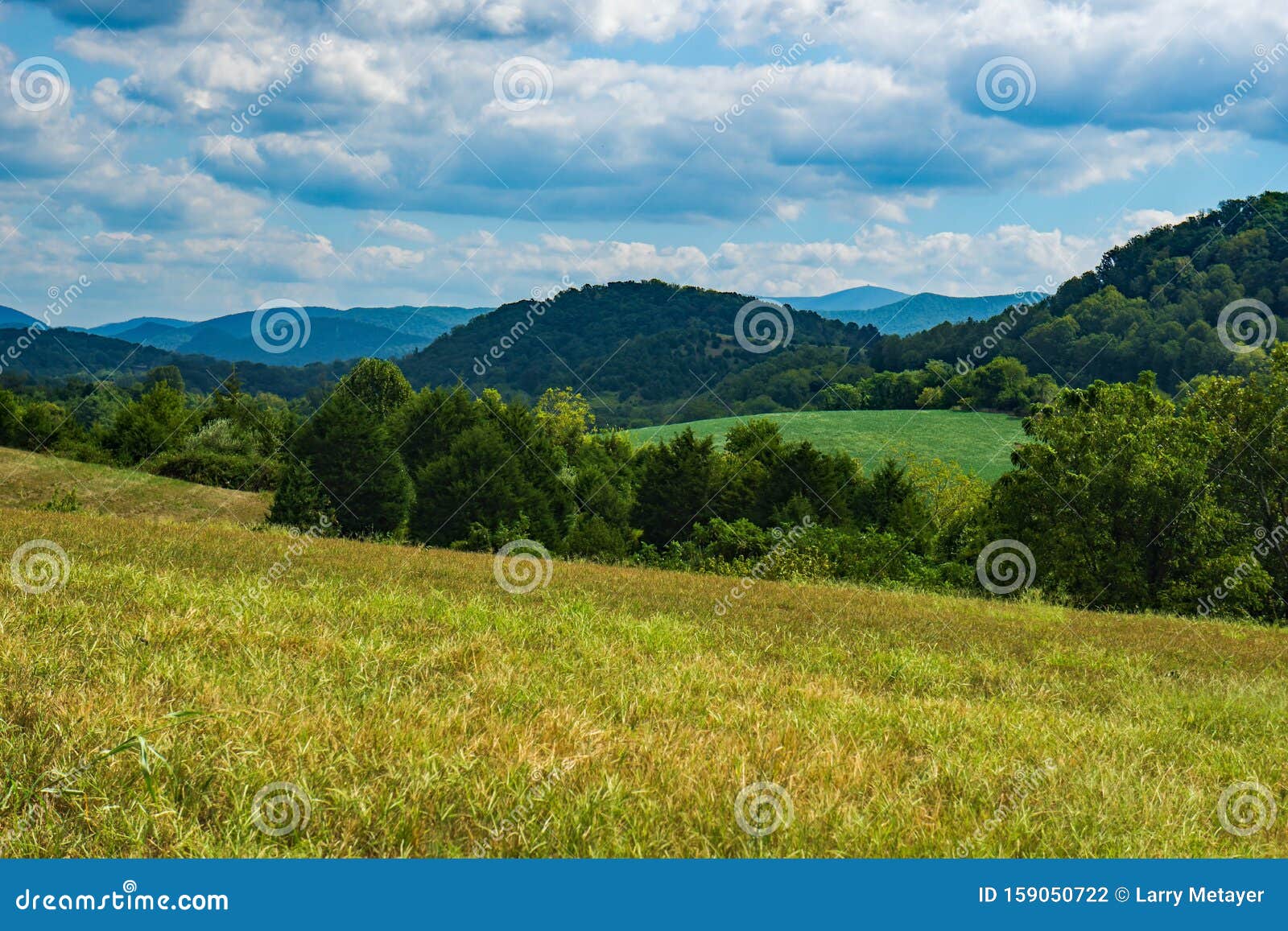 Blue Ridge Mountains, Fields and Clouds Stock Photo - Image of ...