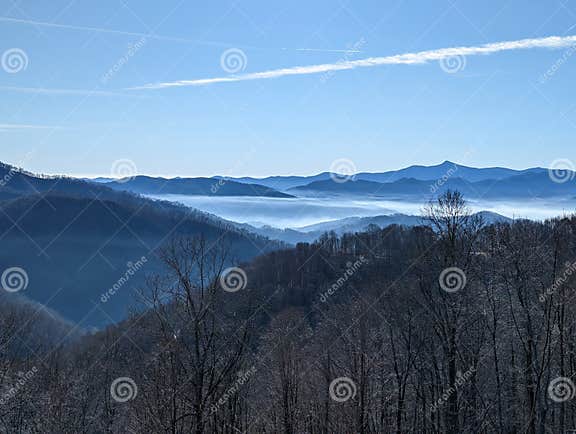 Blue Ridge Mountains in Winter with Low Clouds Stock Image - Image of ...