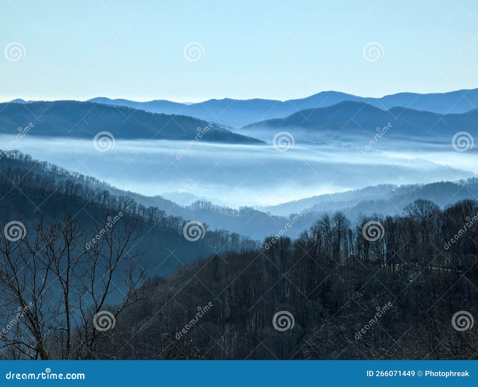 Blue Ridge Mountains in Winter with Low Clouds Stock Image - Image of ...