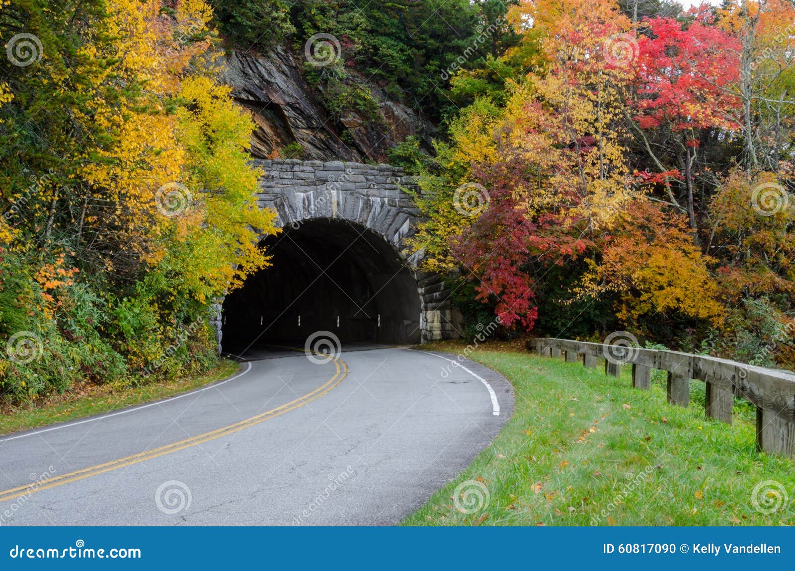 Blue Ridge Parkway Tunnel in Fall Stock Photo - Image of curve, driving ...