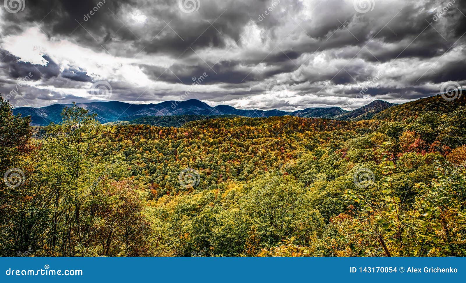 Blue Ridge and Smoky Mountains Changing Color in Fall Stock Photo ...
