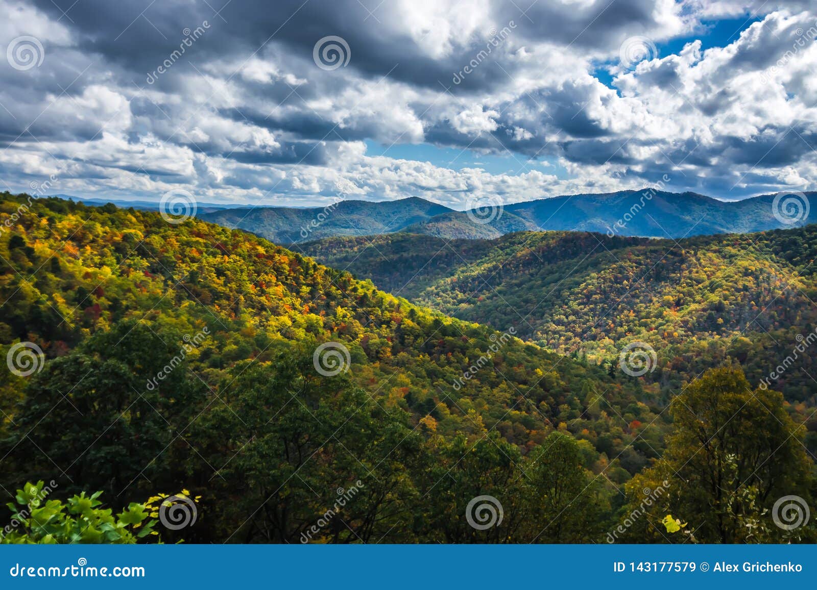 Blue Ridge and Smoky Mountains Changing Color in Fall Stock Image ...
