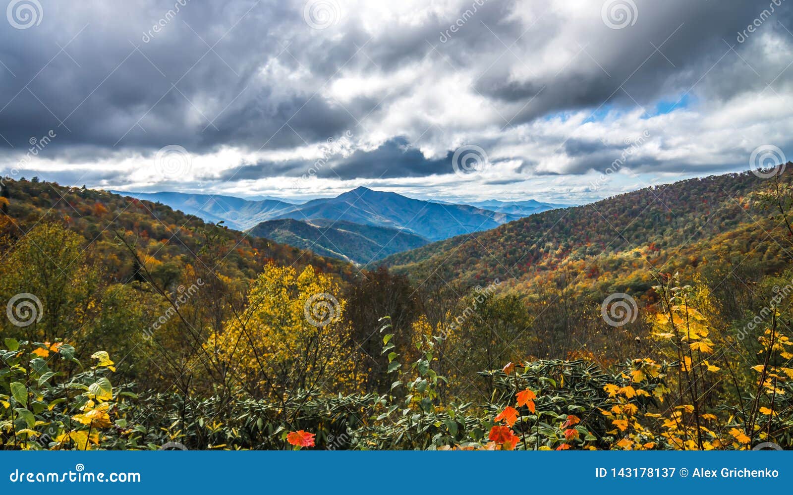Blue Ridge and Smoky Mountains Changing Color in Fall Stock Image ...