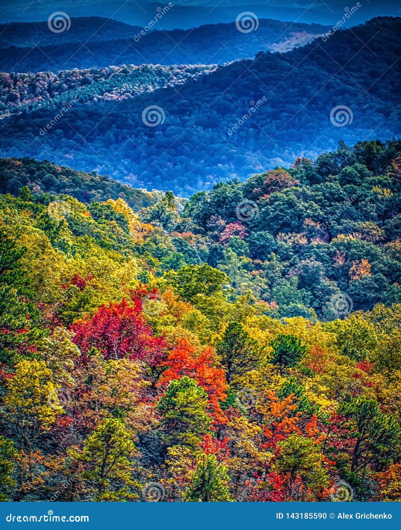 Blue Ridge and Smoky Mountains Changing Color in Fall Stock Photo ...