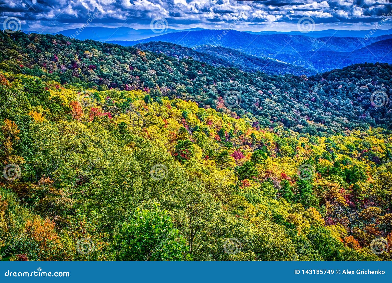 Blue Ridge and Smoky Mountains Changing Color in Fall Stock Image ...
