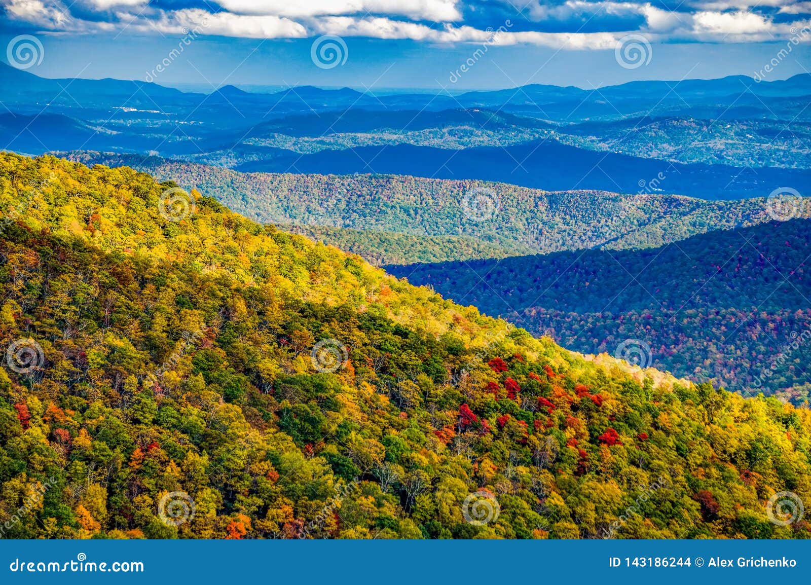 Blue Ridge and Smoky Mountains Changing Color in Fall Stock Photo ...
