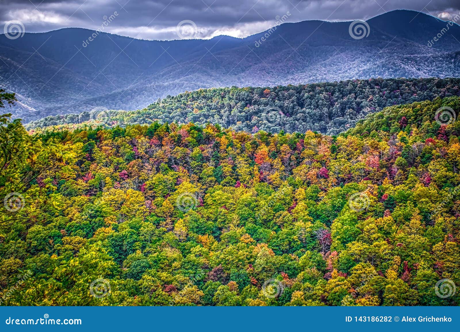 Blue Ridge and Smoky Mountains Changing Color in Fall Stock Photo ...