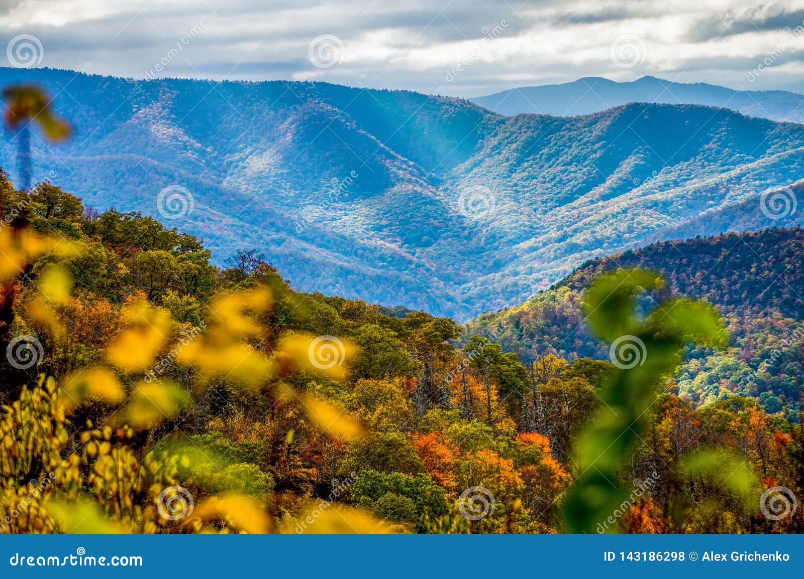 Blue Ridge and Smoky Mountains Changing Color in Fall Stock Photo ...