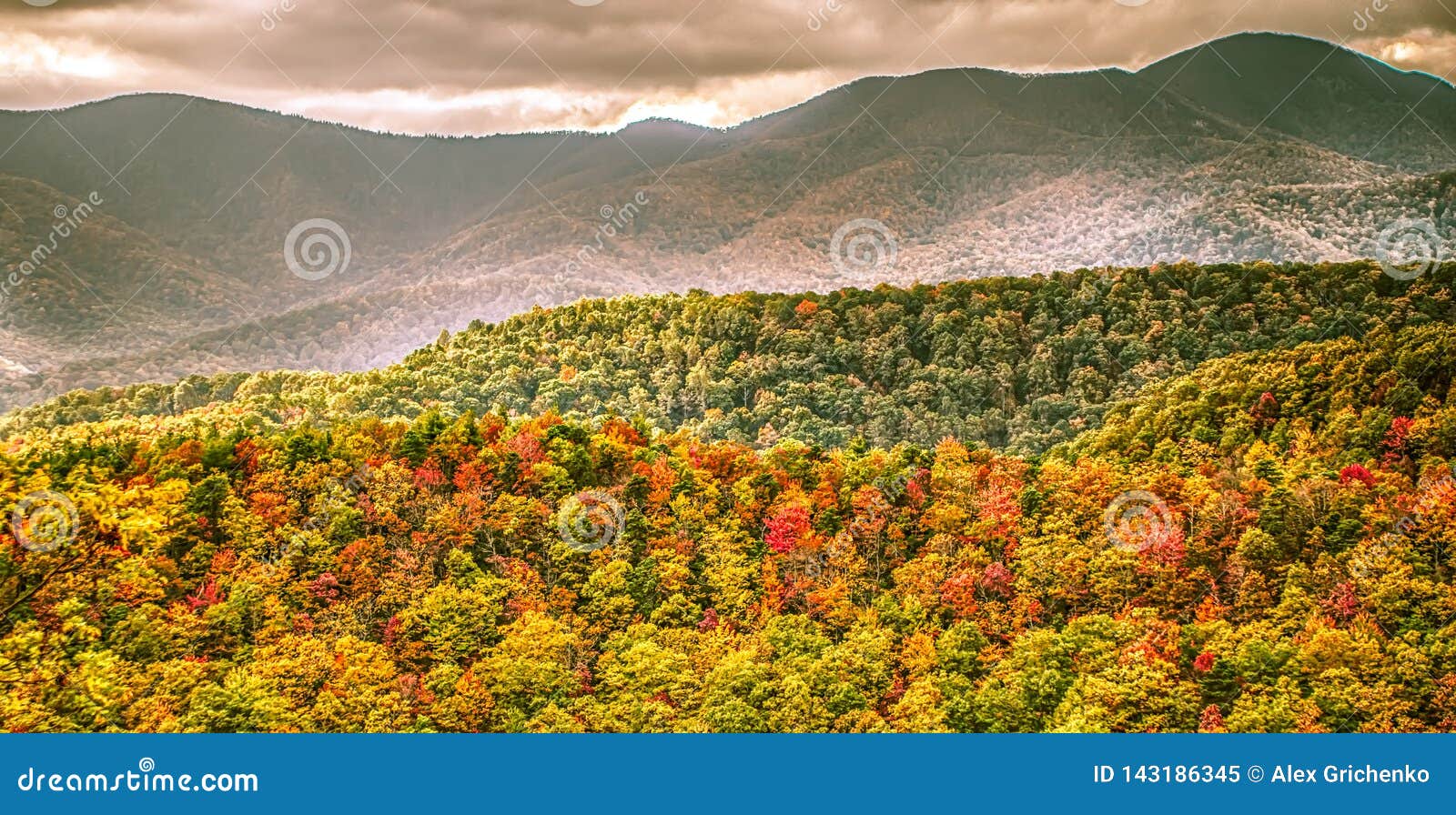 Blue Ridge and Smoky Mountains Changing Color in Fall Stock Image ...