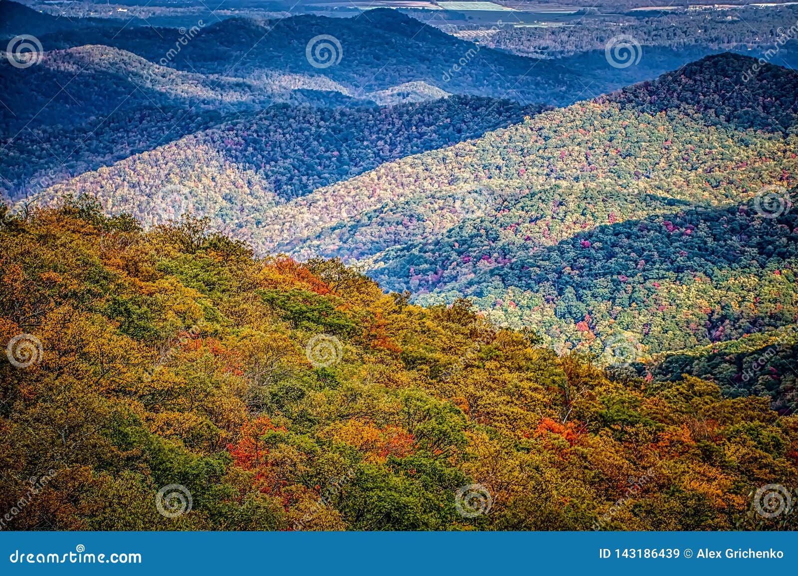 Blue Ridge and Smoky Mountains Changing Color in Fall Stock Image ...