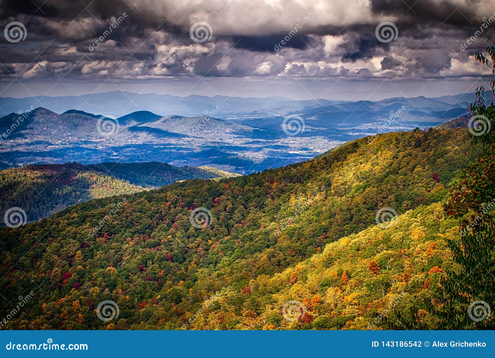 Blue Ridge and Smoky Mountains Changing Color in Fall Stock Photo ...