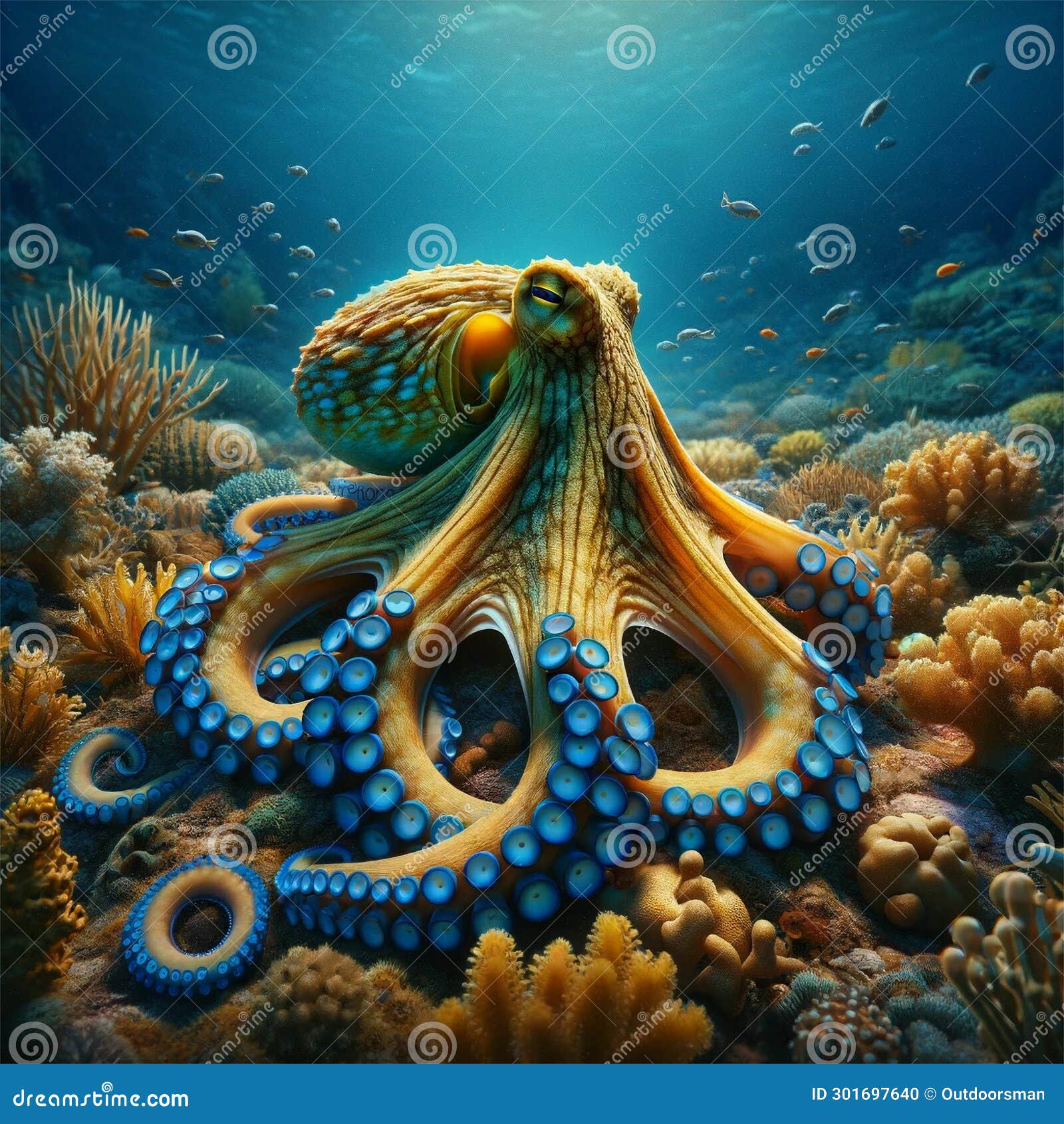 Blue Ringed Octopus on Coral Reef Illustration Stock Photo - Image of ...