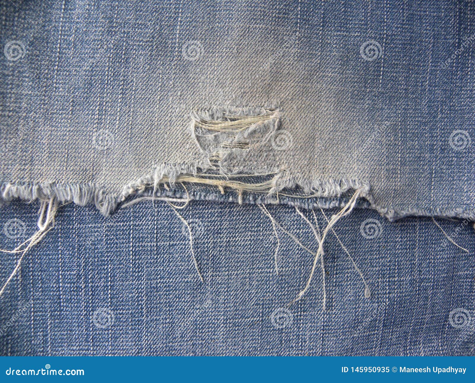 Blue Ripped Jeans with Threads Background Stock Image - Image of ...