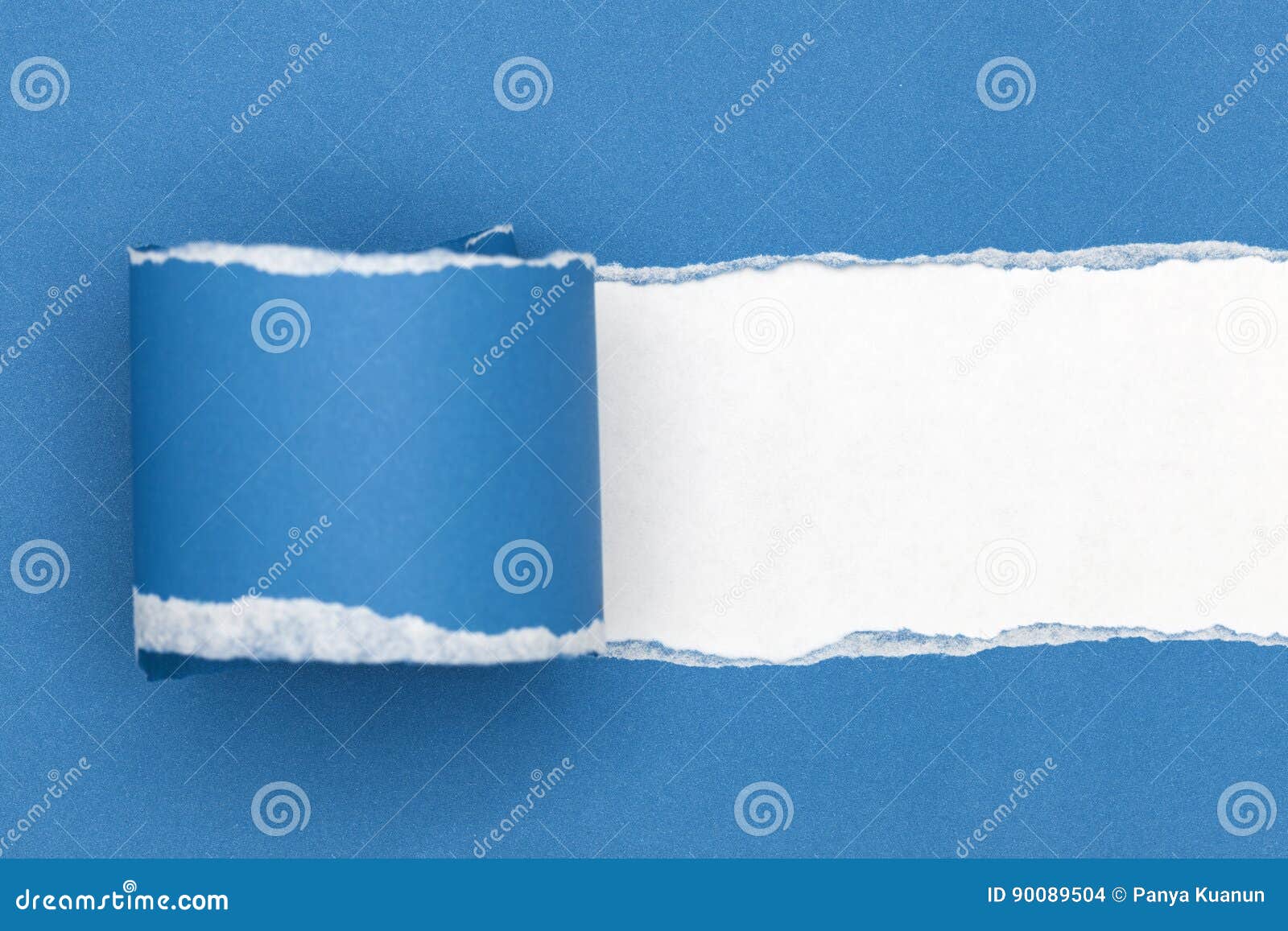 Blue Ripped Open Paper on White Paper Background. Stock Photo - Image ...