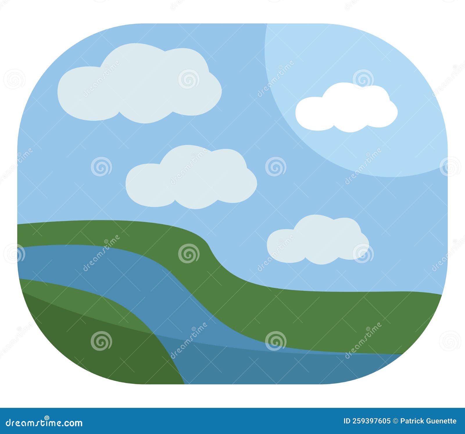 Blue river landscape, icon stock vector. Illustration of waterfall ...