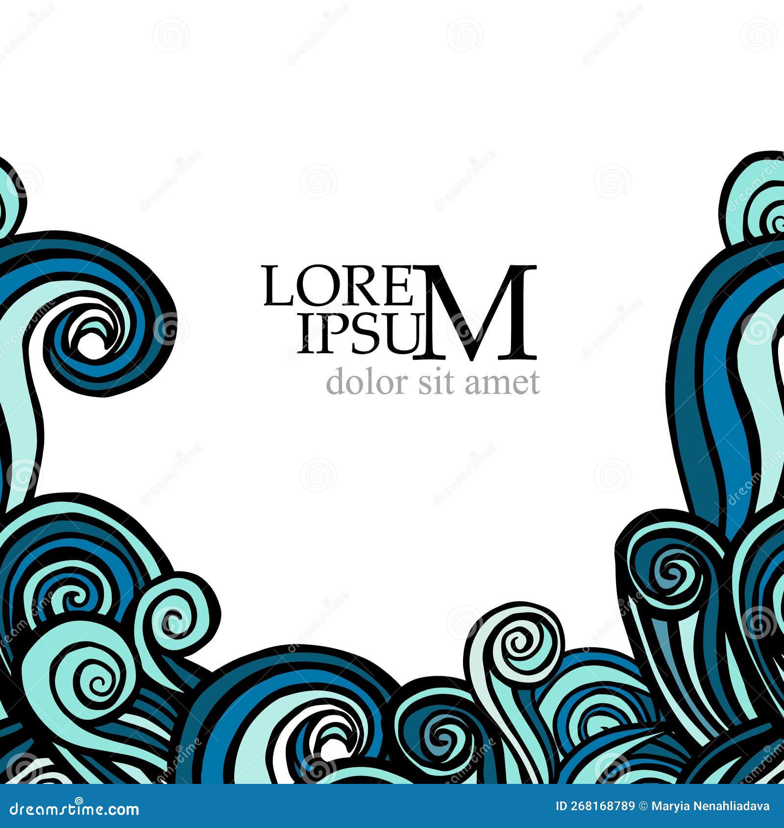 Sea Background with Waves. Frame with the River. Vector Illustration ...