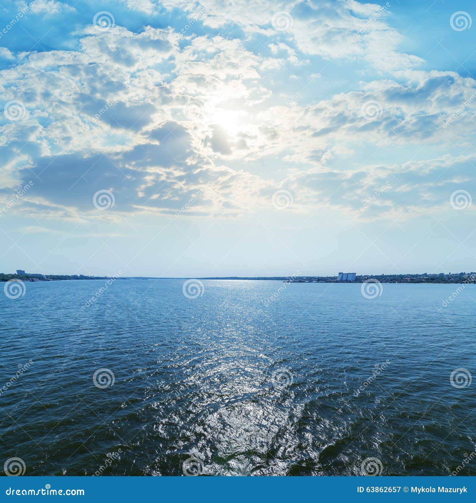 Blue River with Sun in Clouds Stock Image - Image of beautiful, concept ...