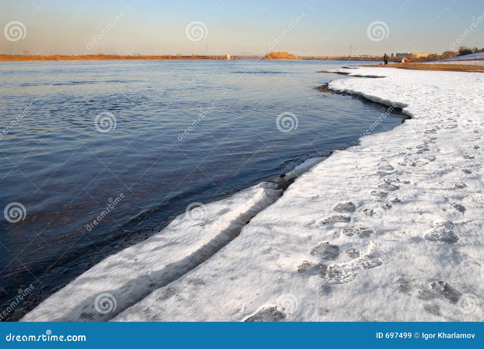 Blue river and white ice. stock image. Image of spring - 697499