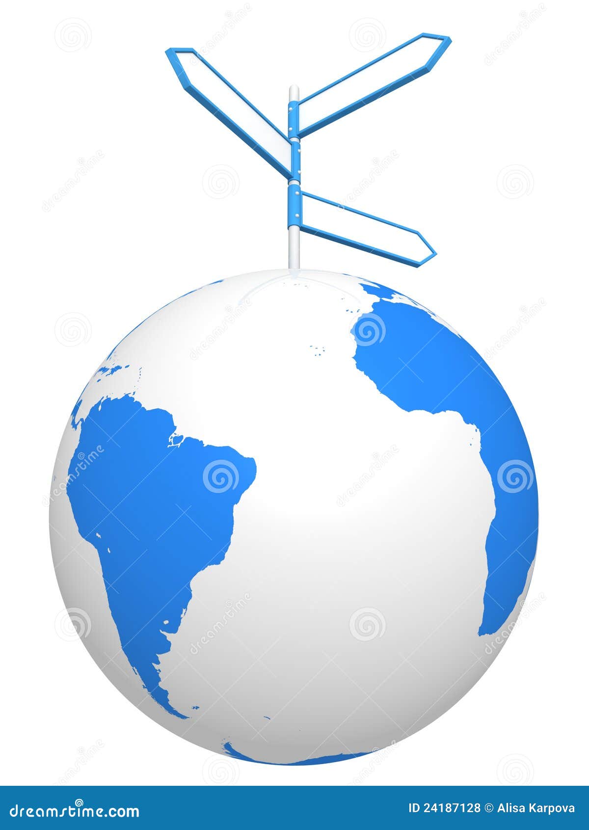 Blue Road Direction Signs on World Globe Sphere Stock Illustration ...