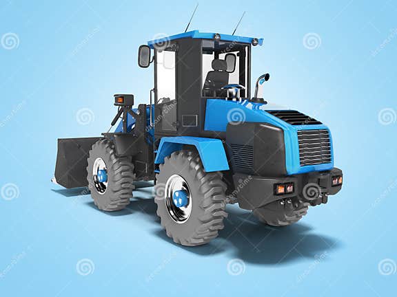 Blue Road Front Loader Rear View 3D Rendering on Blue Background with ...