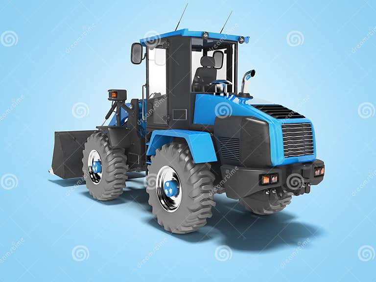 Blue Road Front Loader Rear View 3D Rendering on Blue Background with ...