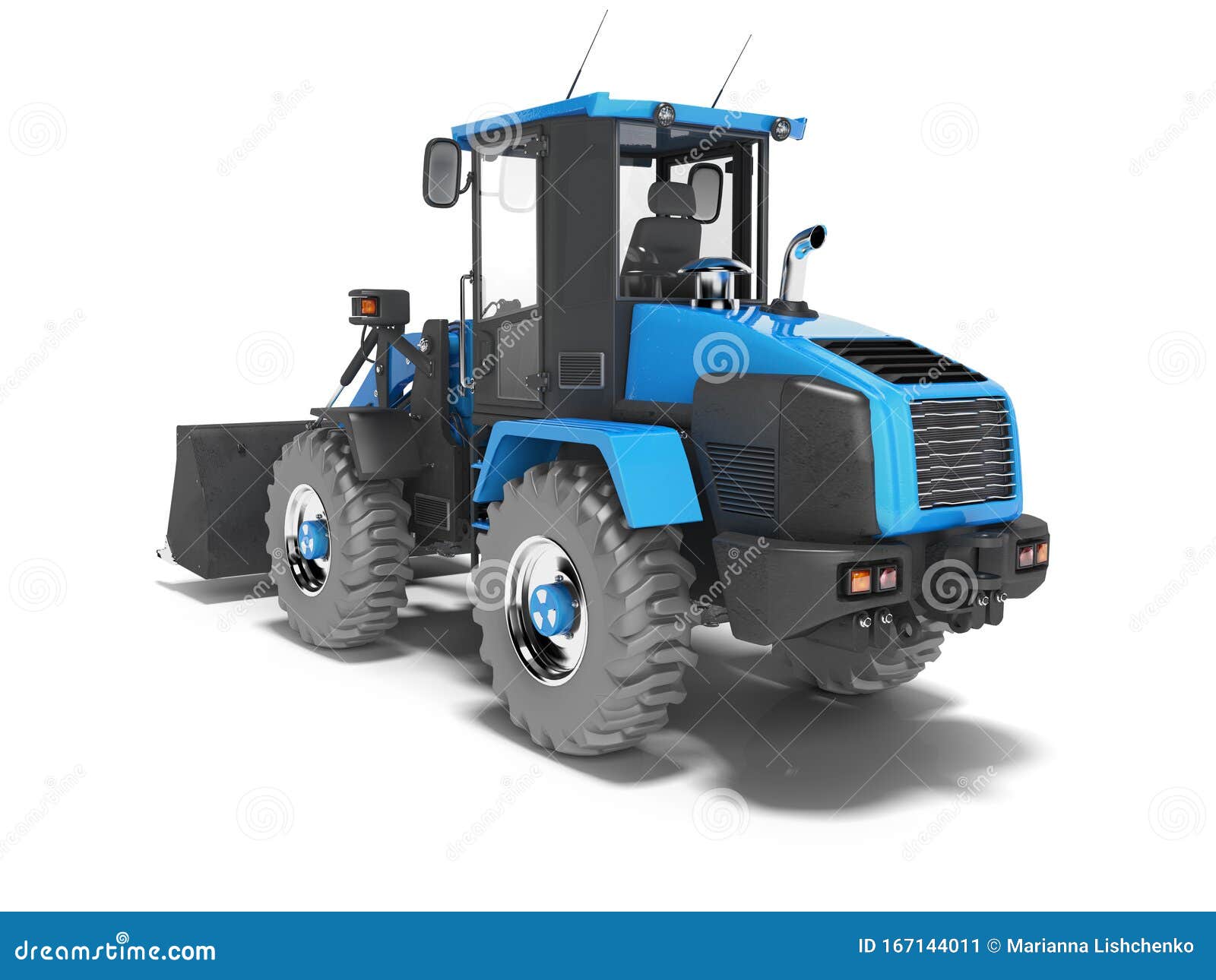 Blue Road Front Loader Rear View 3D Rendering on White Background with ...
