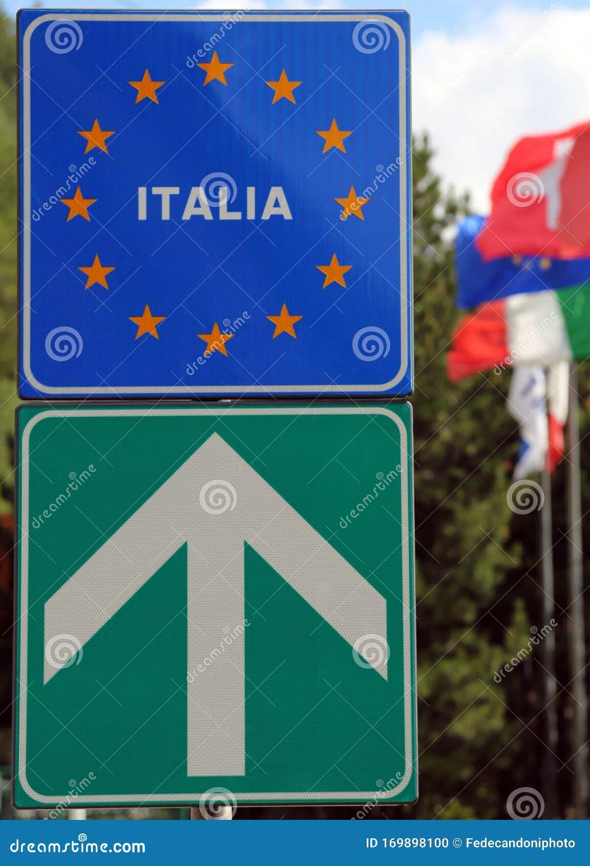 Road Sign Indicating the Italian Border Stock Photo - Image of arrow ...