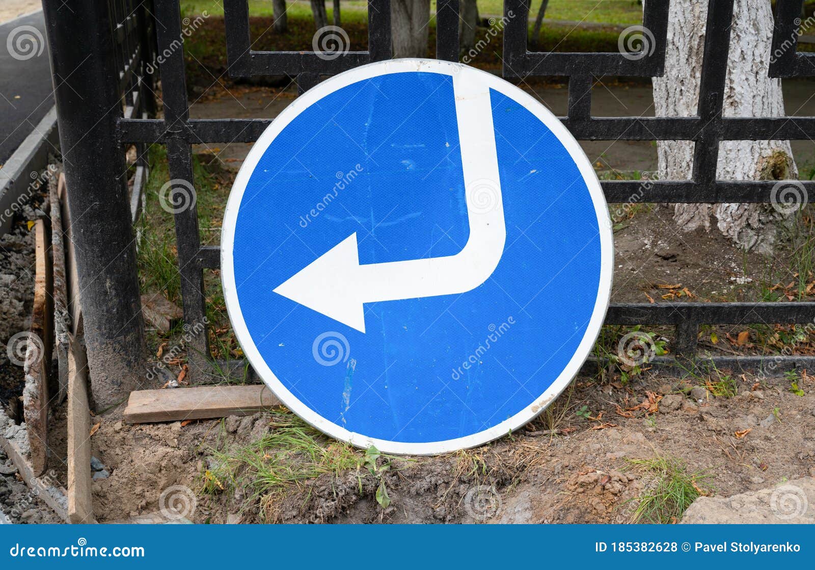 Blue road sign turn stock photo. Image of obey, europe - 185382628