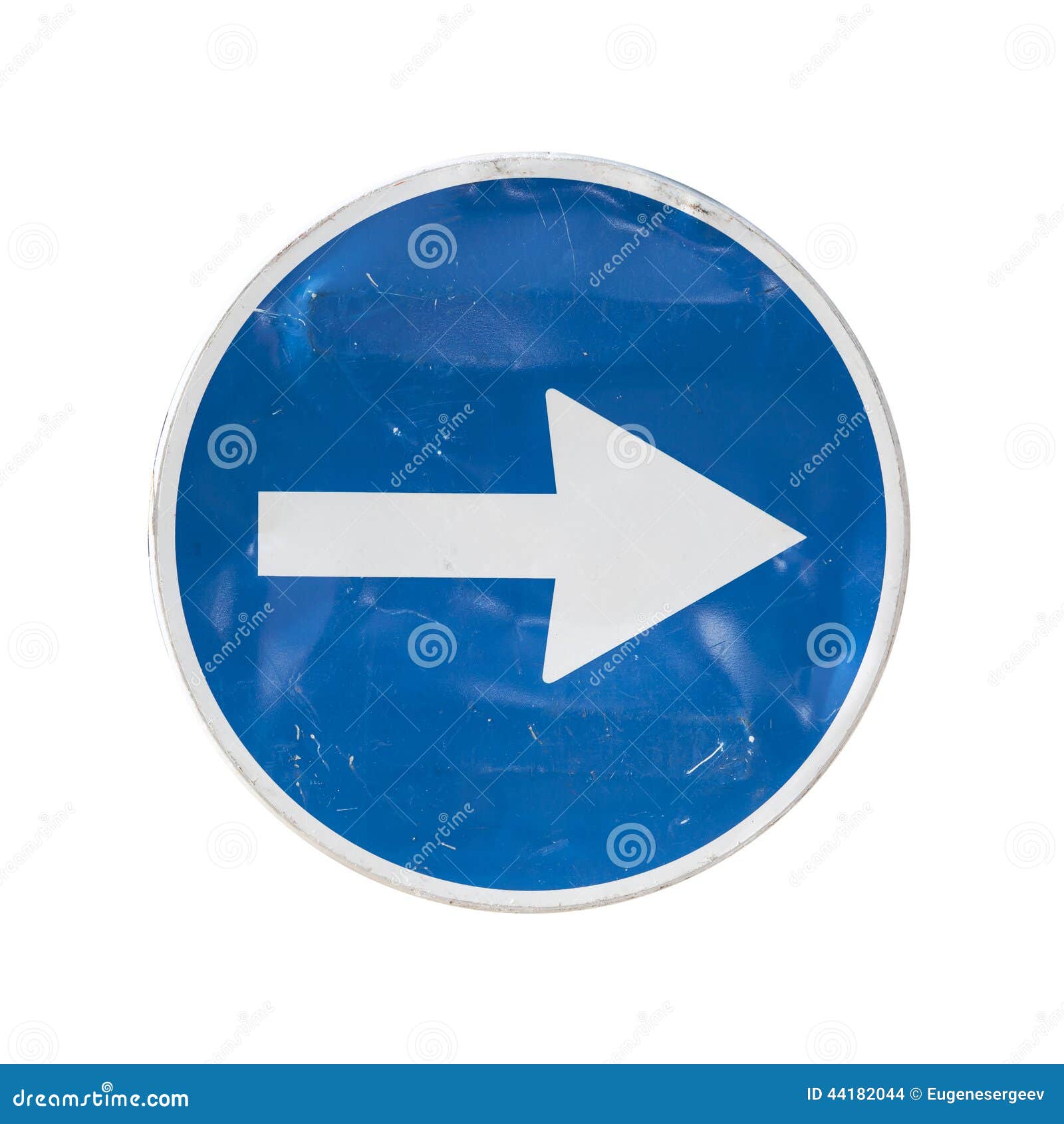 Blue Road Sign With White Arrow Stock Photo - Image: 44182044
