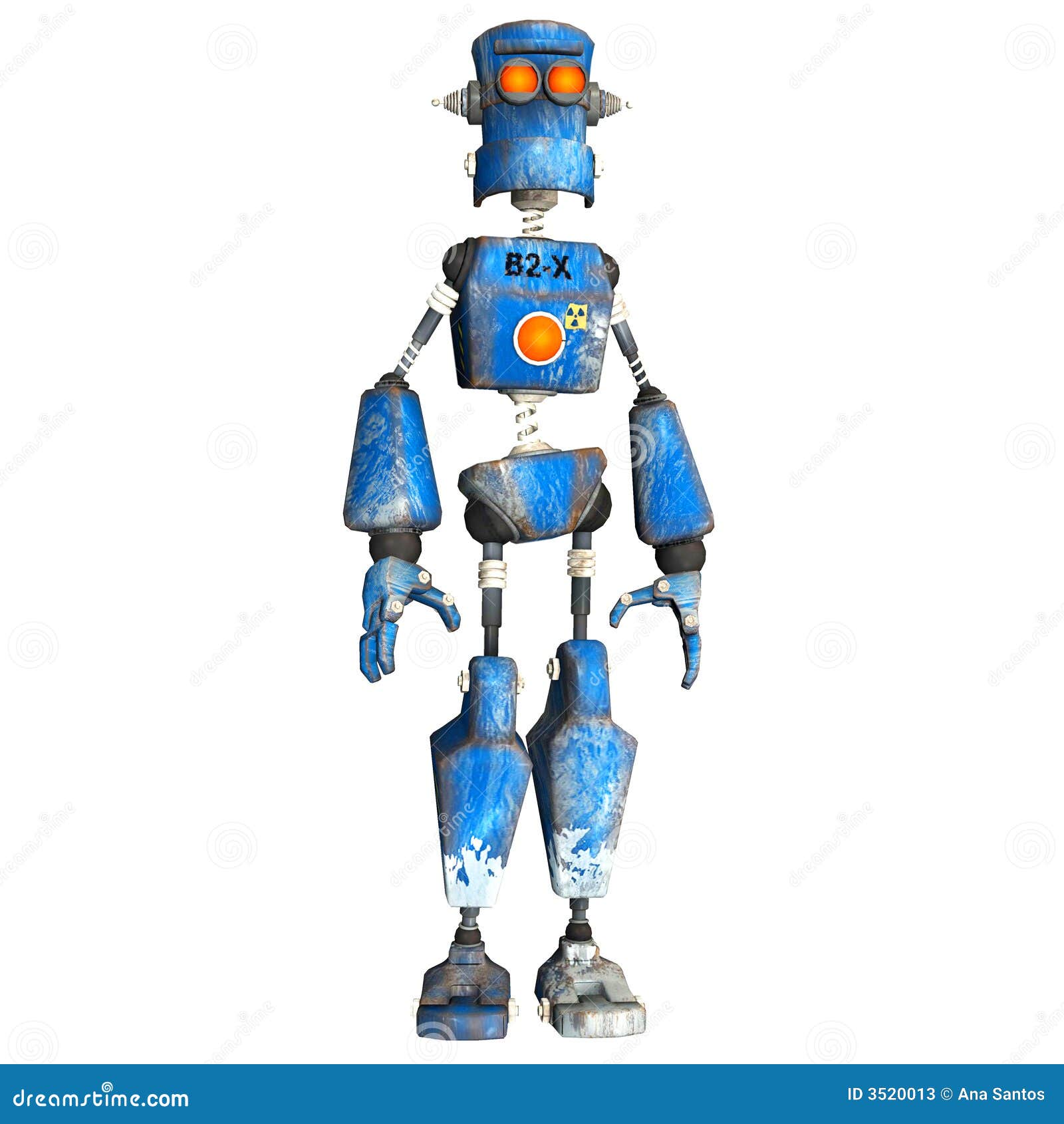 Blue Robot With Rounded Head And Pipes Mouth And Cyclops Compound Eyes ...