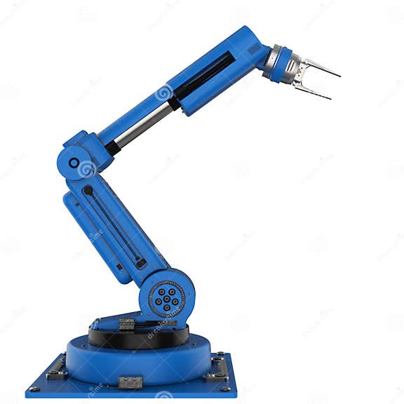 Blue Robot Arm on White Background Stock Illustration - Illustration of ...